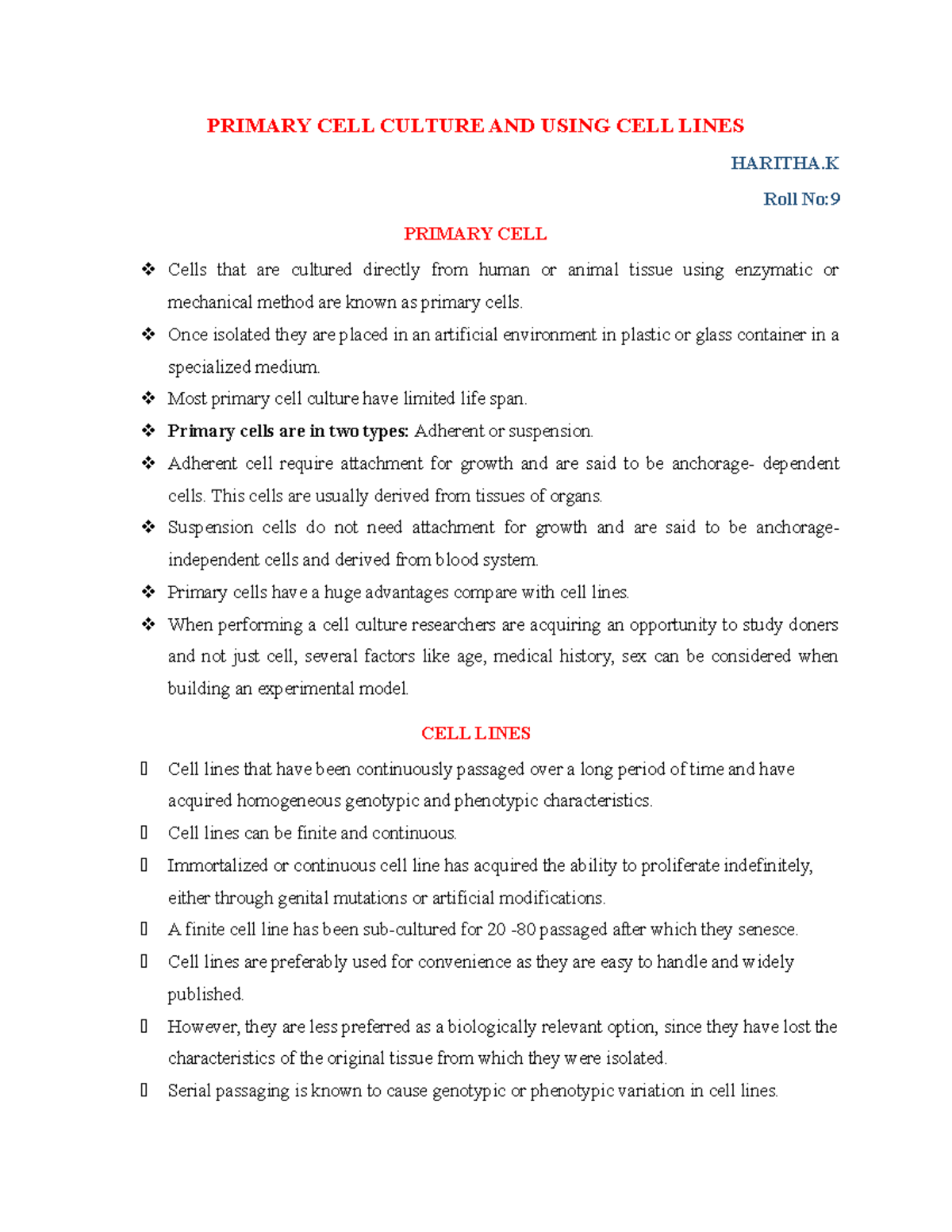 Haritha primary cell cultures - PRIMARY CELL CULTURE AND USING CELL ...