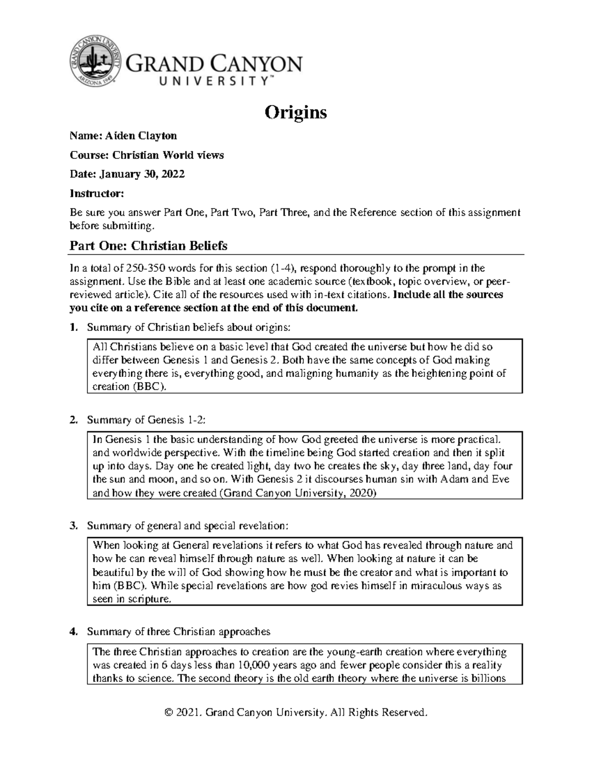 CWV 101 301 RS T2Origins Online - © 2021. Grand Canyon University. All ...