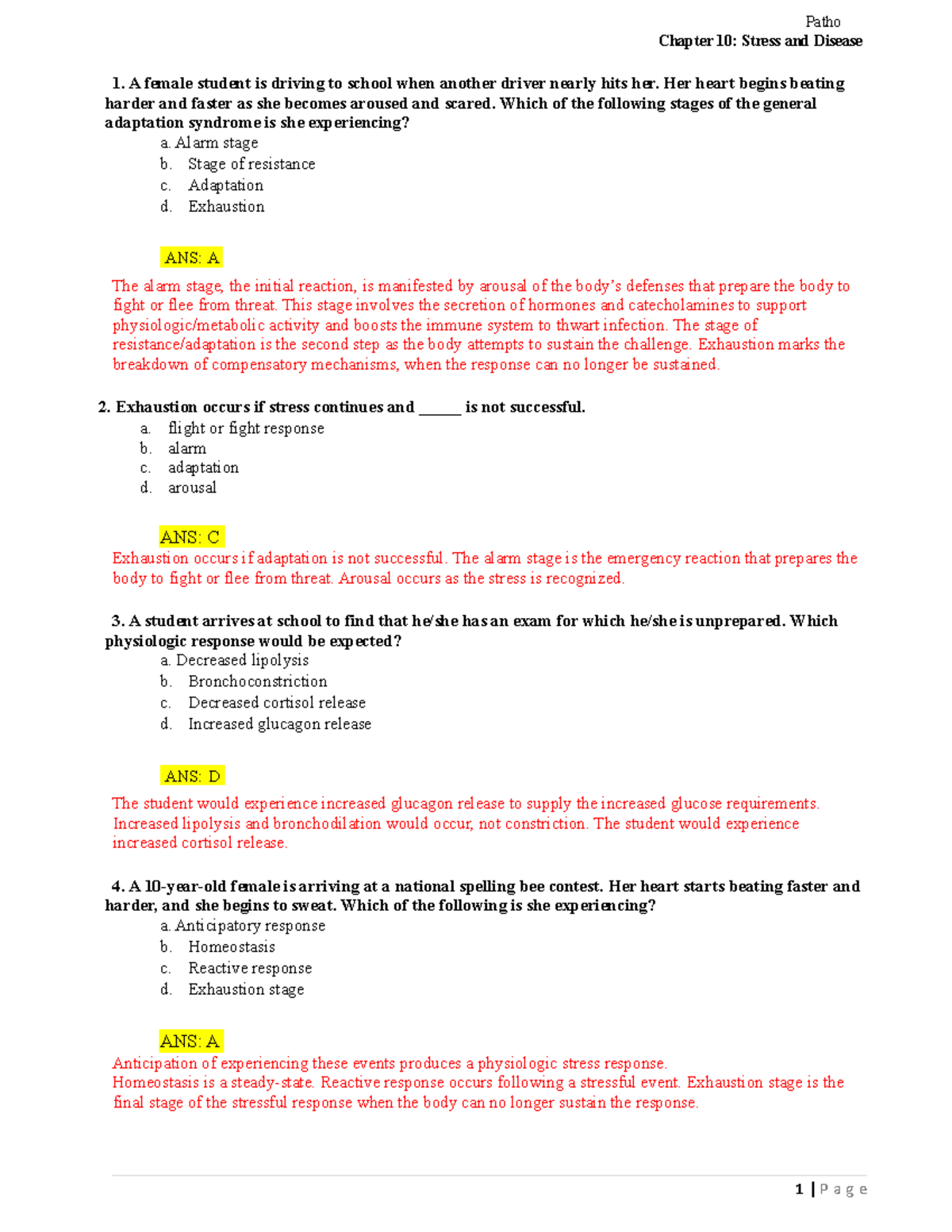 Ch 10 edited - Study these for exams - Chapter 10: Stress and Disease A ...
