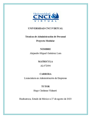 Proyecto Modular DE Administracion II - UNIVERSIDAD VIRTUAL CNCI ALUMNO: EBER RAMIREZ GONZALEZ ...