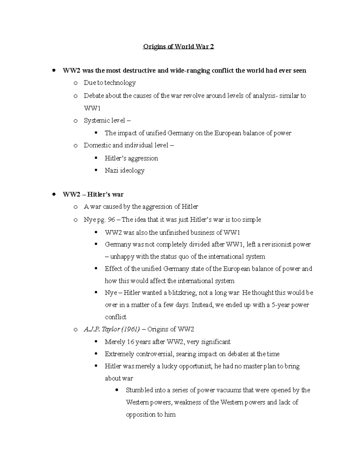 COW - Origins of WW2 - notes - Origins of World War 2 WW2 was the most ...