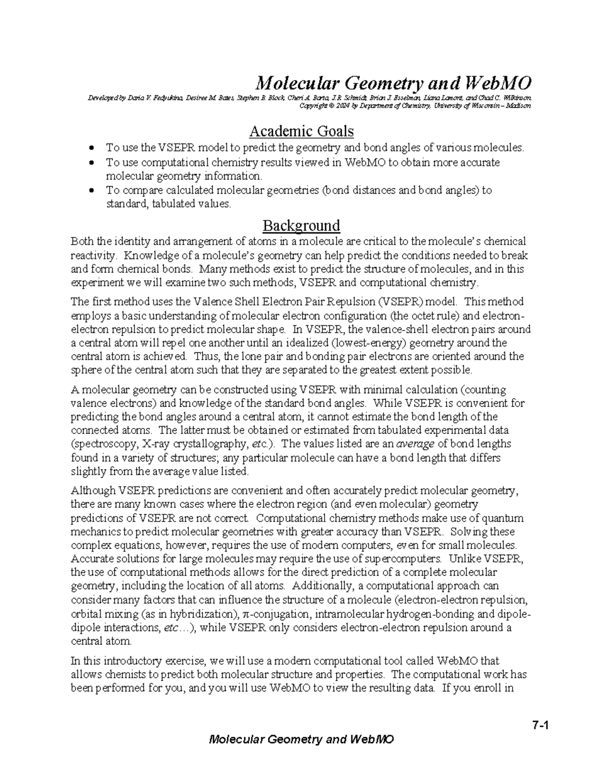 Molecular Geometry and WebMO Pre-lab blank - 7- Molecular Geometry and ...
