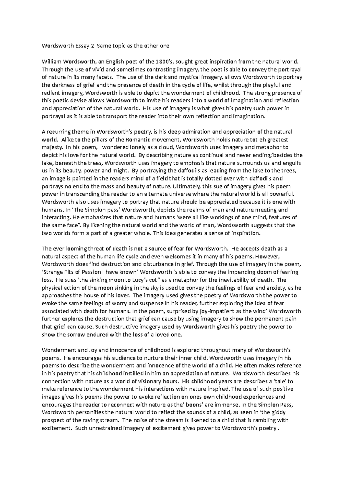 Wordsworth essay example - Wordsworth Essay 2 Same topic as the other ...