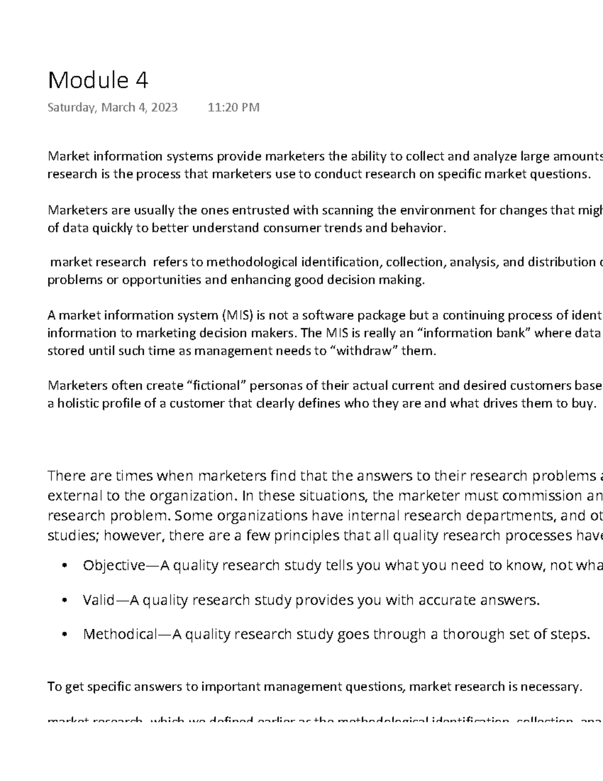 D174- Module 4 - reading notes - Market information systems provide ...