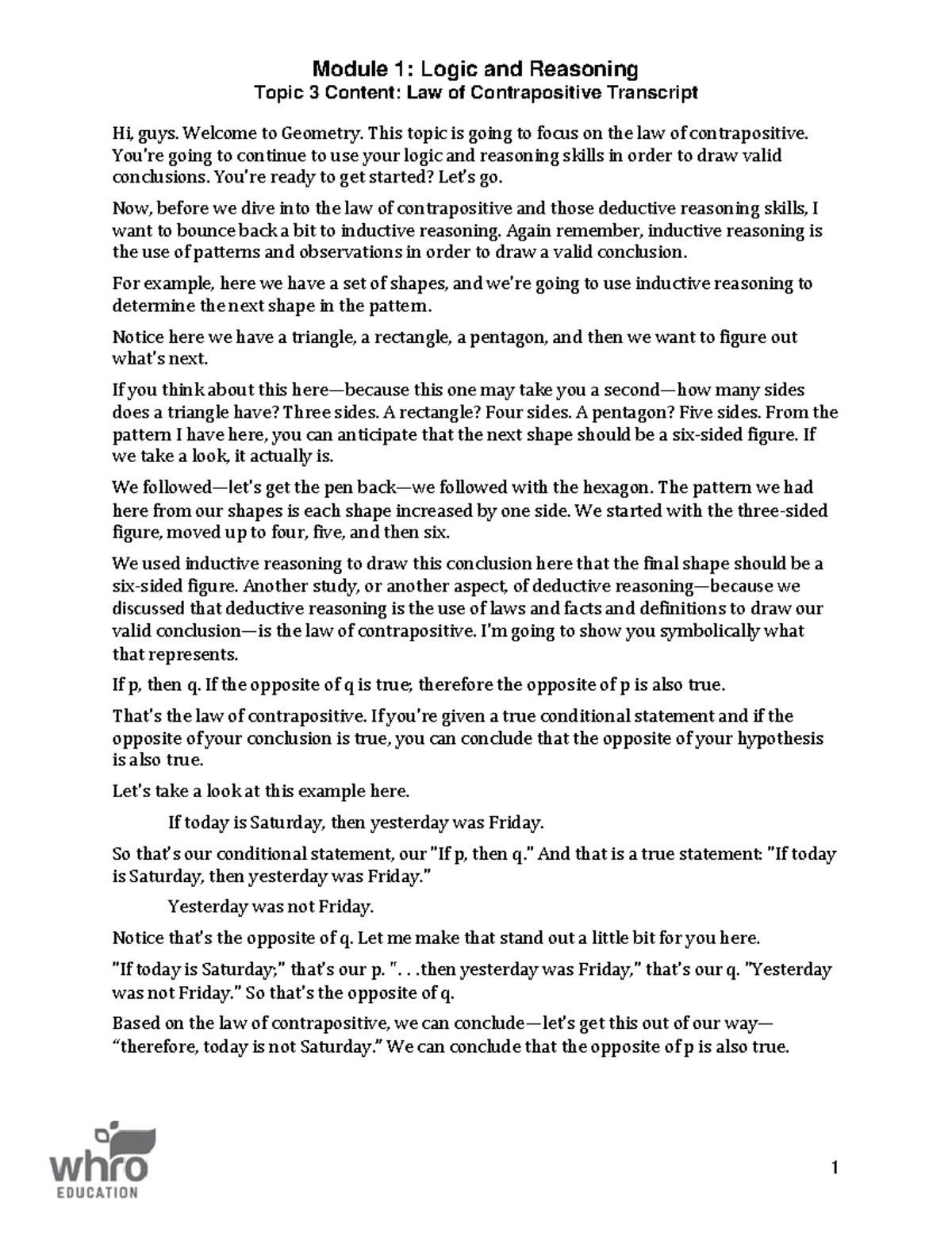 Law of Contrapositive - summer course info - Module 1: Logic and ...