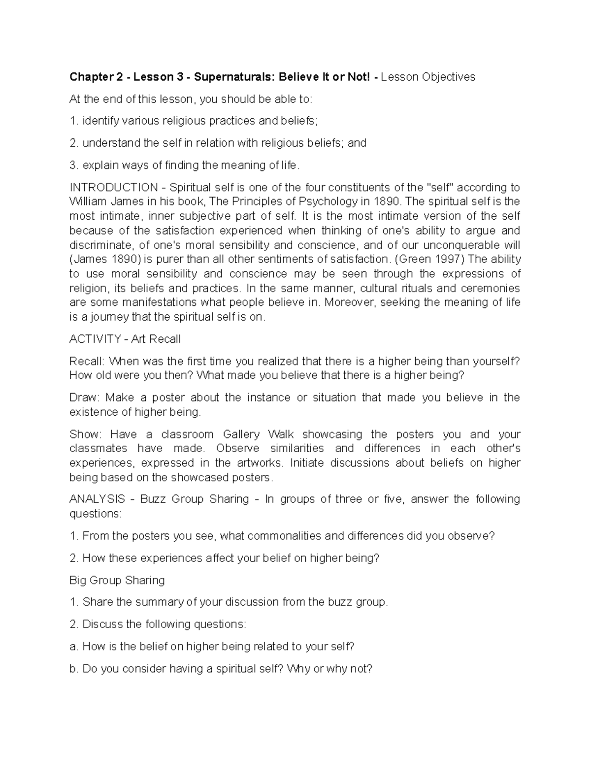 Supernaturals Believe it or Not - INTRODUCTION - Spiritual self is one ...