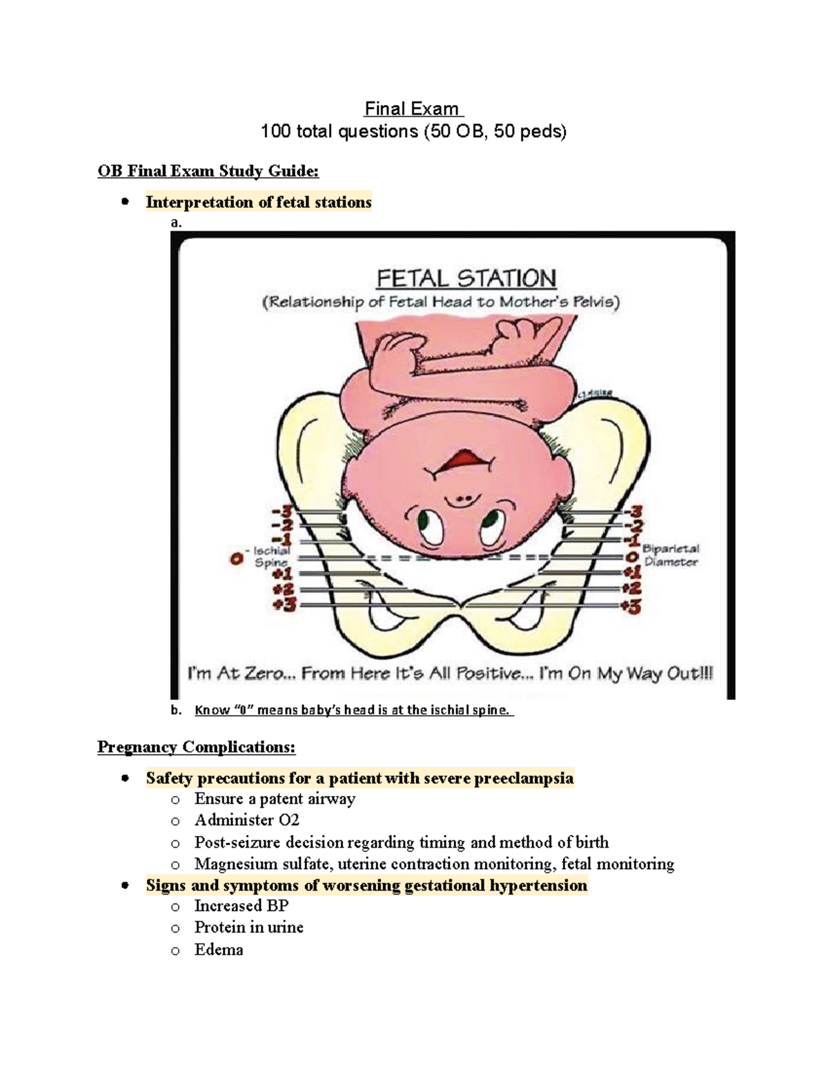 Final exam for OBpeds - Final Exam 100 total questions (50 OB, 50 peds ...