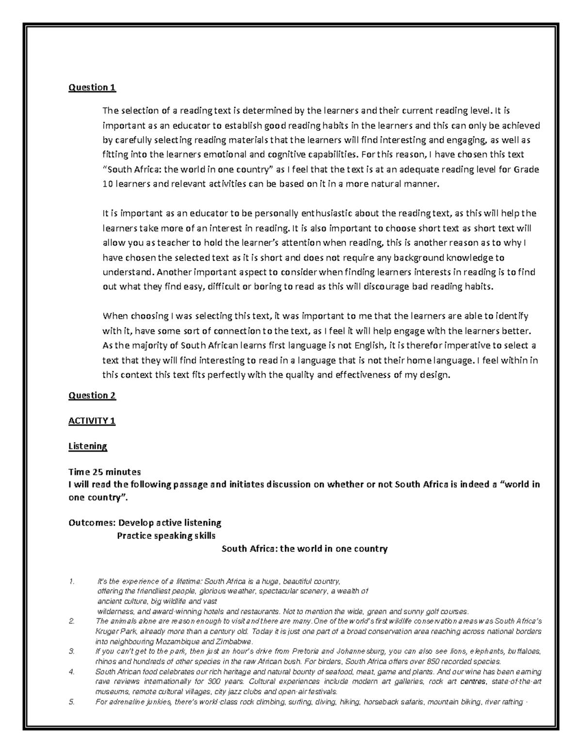 SDENG3J -A1 - Assignment 1 2022 - Question 1 The selection of a reading ...