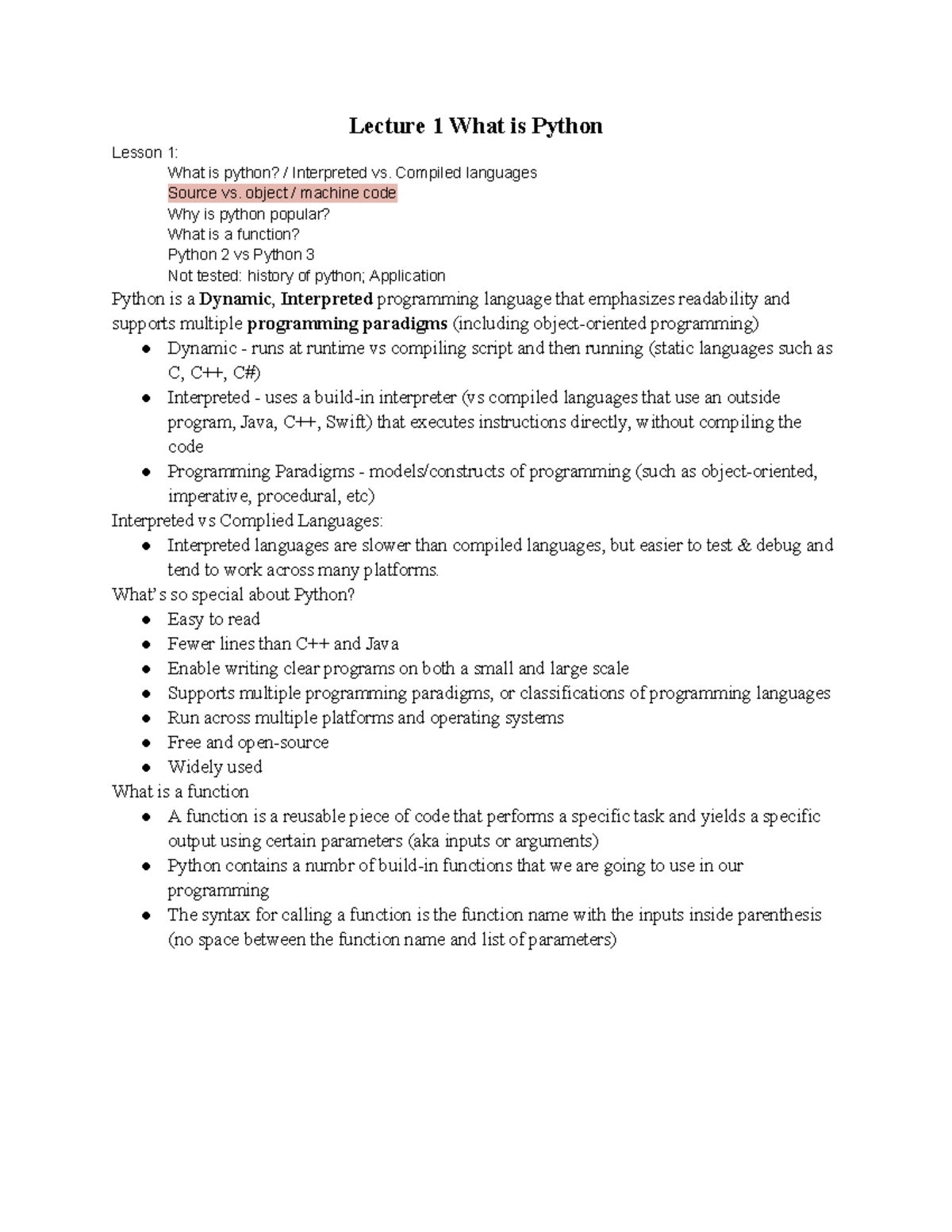 Python Midterm Notes - Lecture 1 What is Python Lesson 1: What is ... Python Midterm Notes - Lecture 1 What is Python Lesson 1: What is ...
