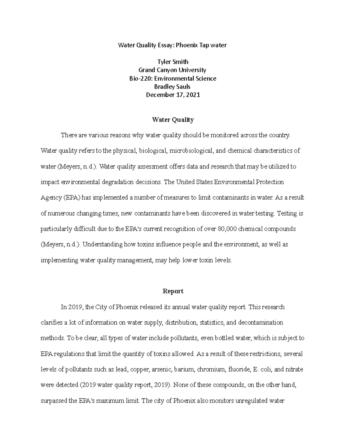 Water Quality Essay - Water quality refers to the physical, biological ...