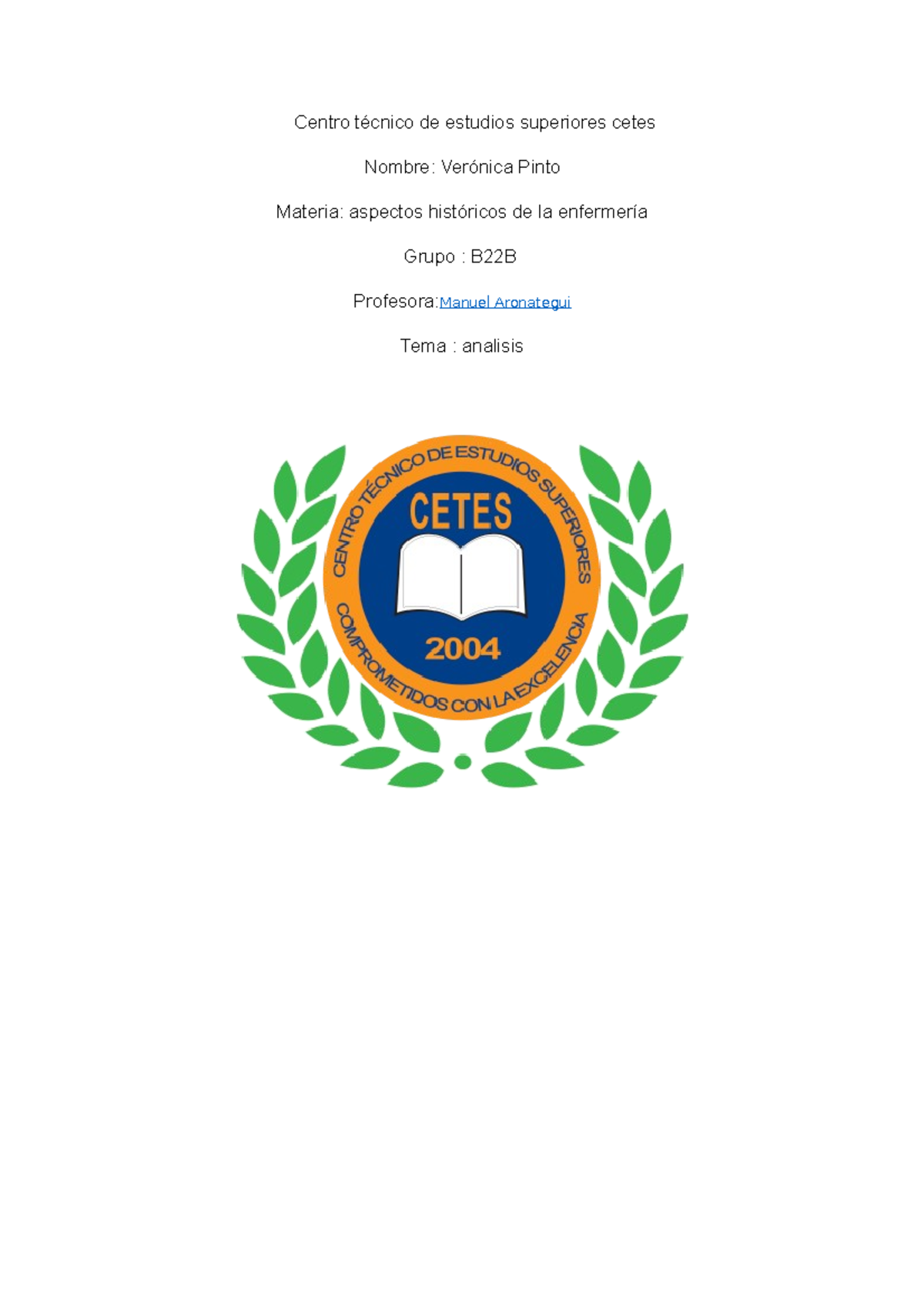 Document-4 - Centro técnico de estudios superiores cetes Nombre ...