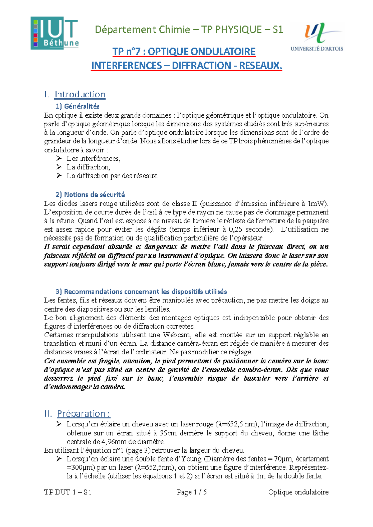 TP7 Optique Ondulatoire 20 - Département Chimie – TP PHYSIQUE – S TP n ...