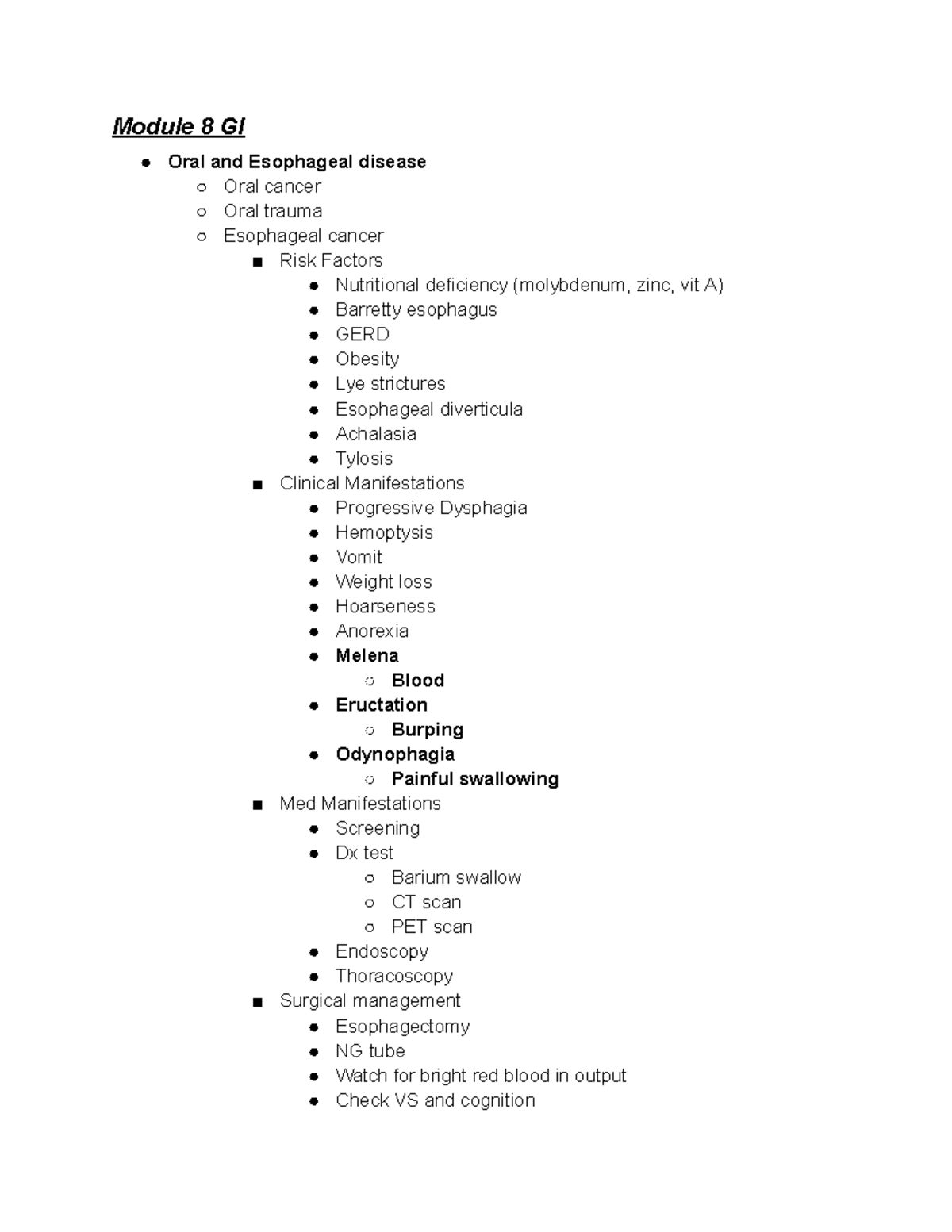 M8 NUR355 - Module 8 notes - Module 8 GI Oral and Esophageal disease ...