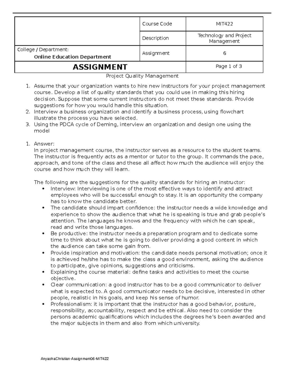 Anyaoha Christian-Assignment 06-MIT422 - BS Information Technology ...