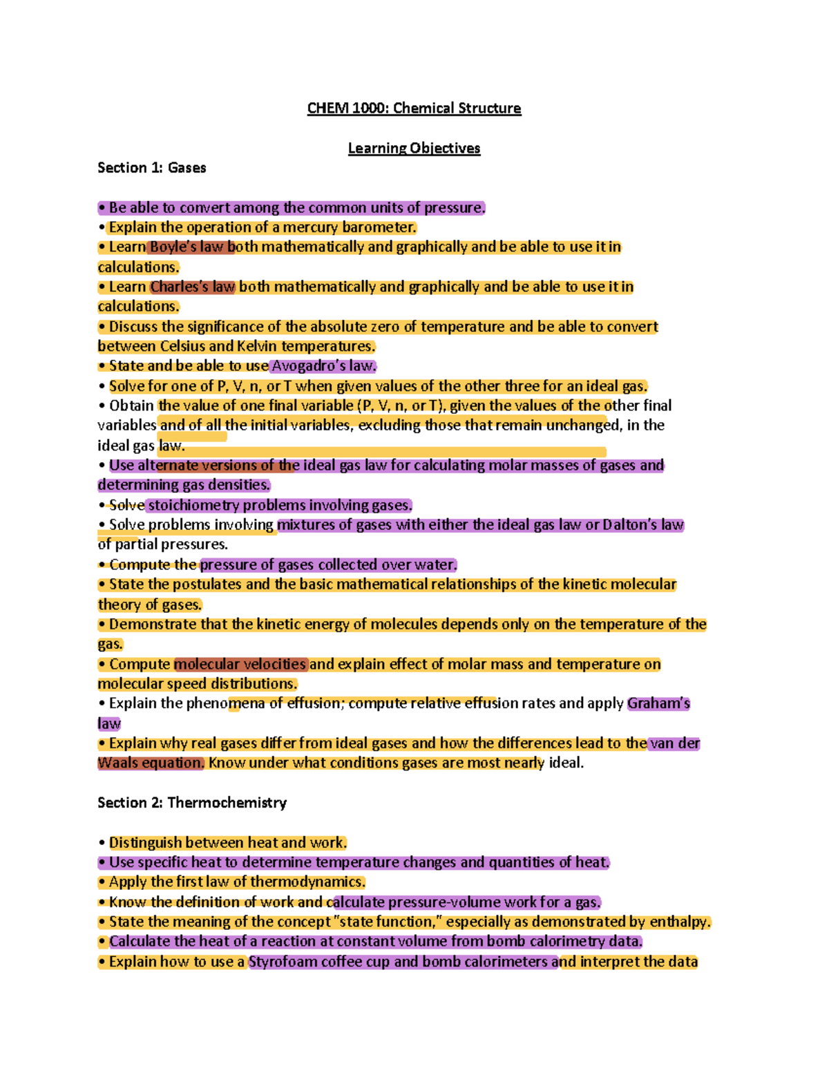 CHEM 1000 Learning Objectives STUDY guide - Chem 4051 - Yorku - Studocu