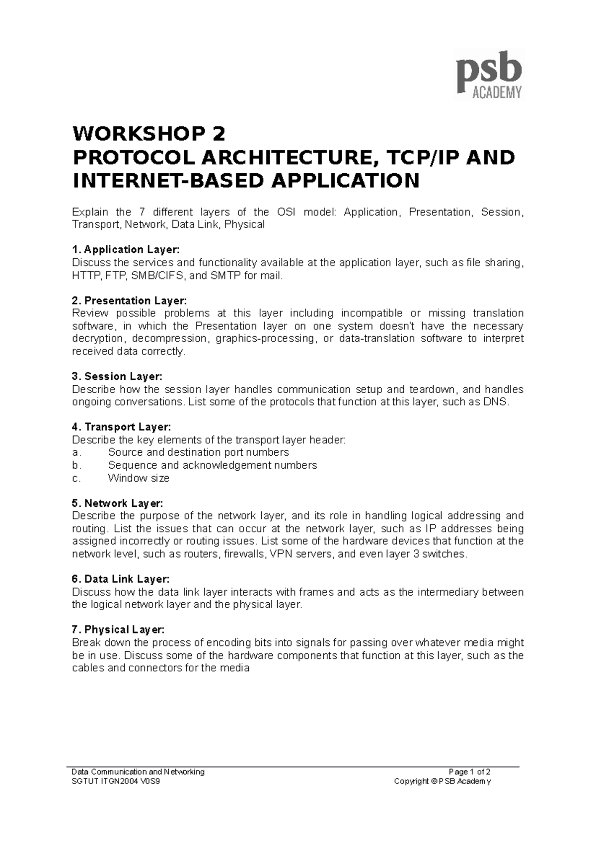 Workshop 2 - important - Studocu