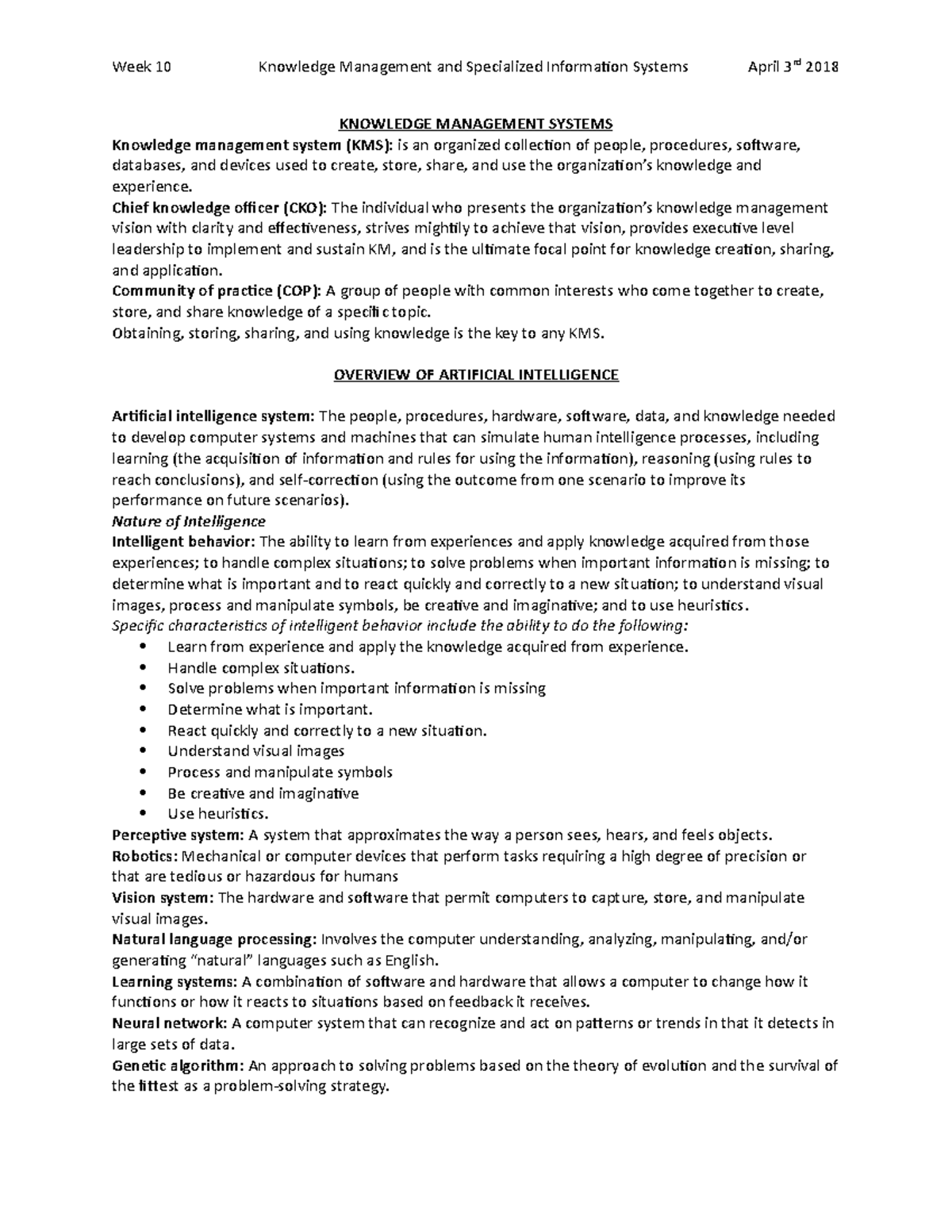 Knowledge Management Systems - Week 10 Knowledge Management and ...