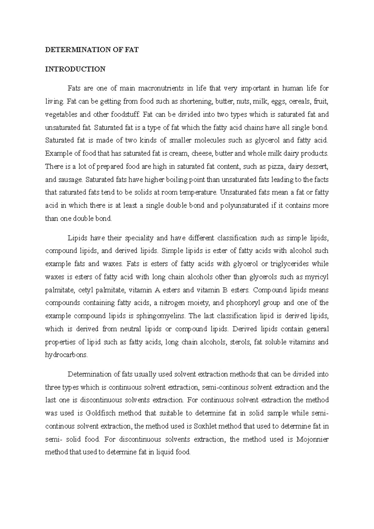 LAB REPORT FST306 - Determination Of Fat - DETERMINATION OF FAT ...