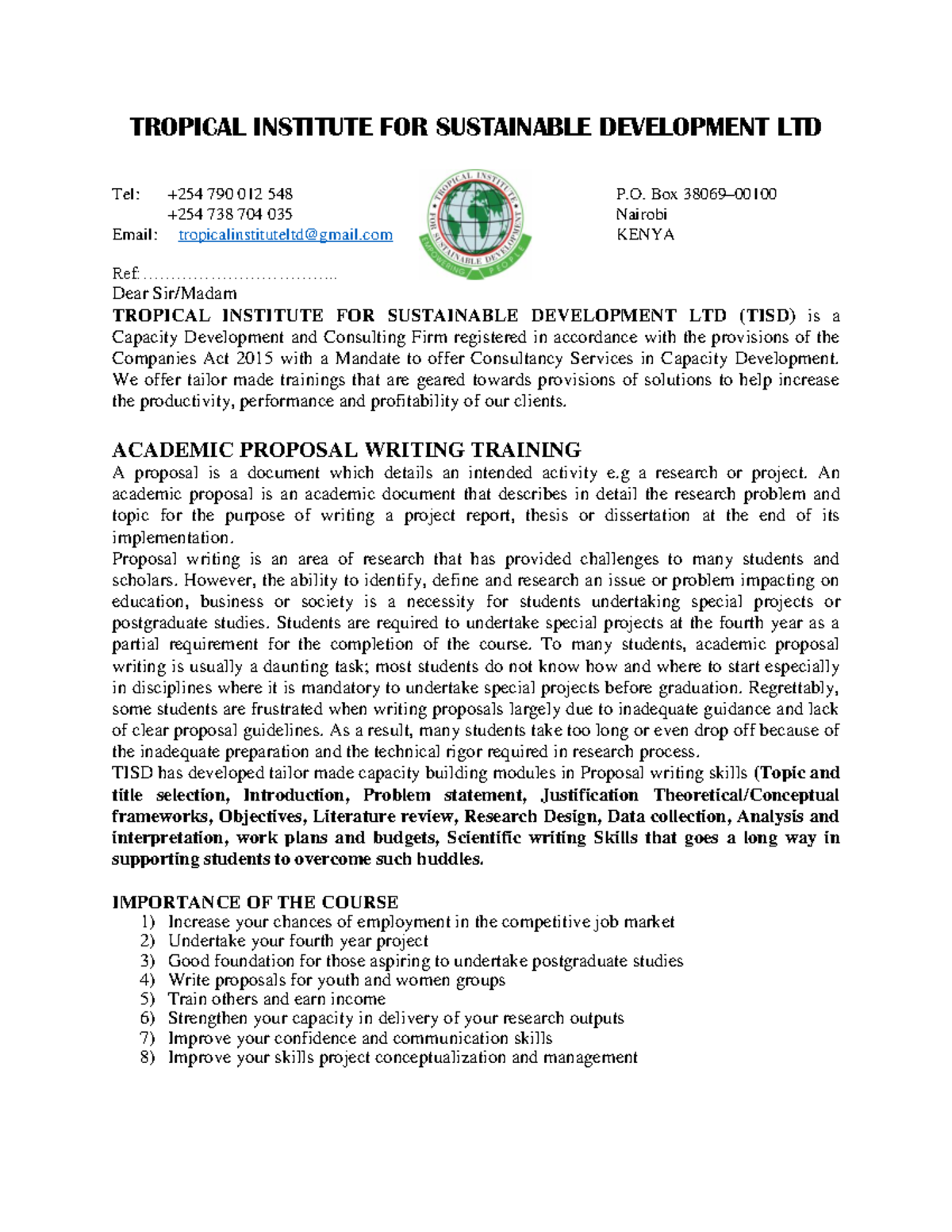 Academic Proposal Writing Training Jkuat - Copy - TROPICAL INSTITUTE ...