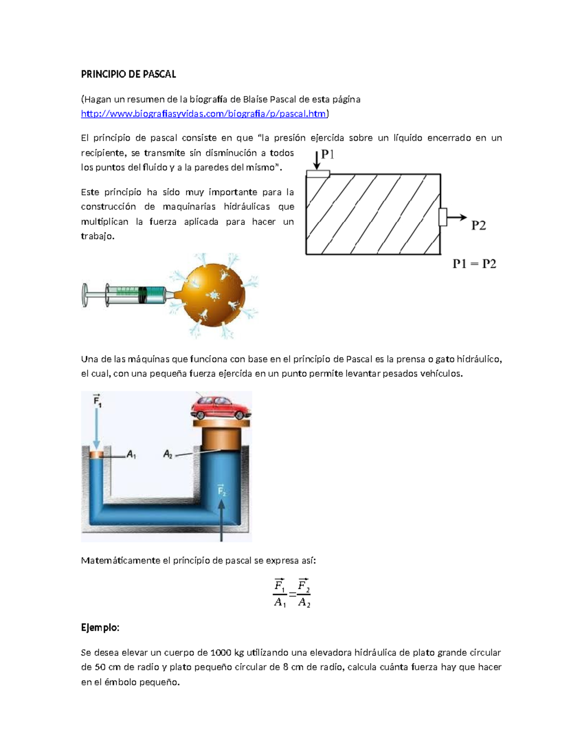Principio DE Pascal - PRINCIPIO DE PASCAL (Hagan un resumen de la biografía de Blaise Pascal de ...