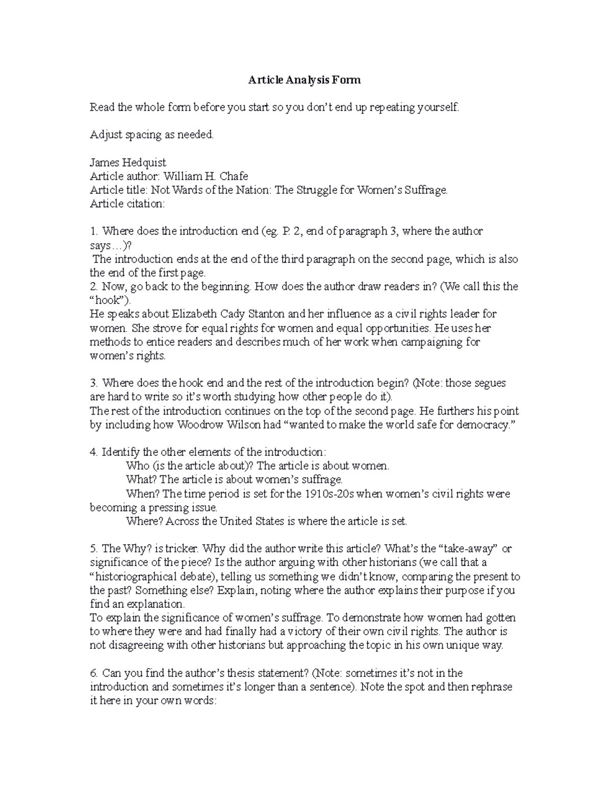 Article Analysis Form 2 - Article Analysis Form Read the whole form before you start so you don ...