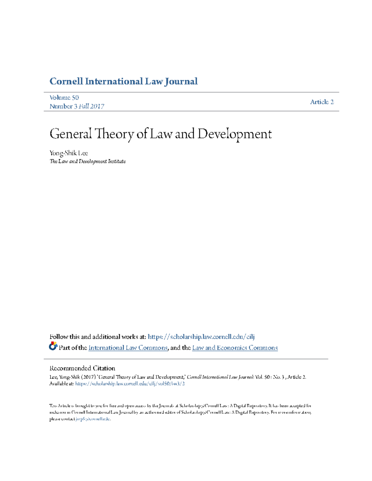 General Theory of Law and Development - Cornell International Law ...