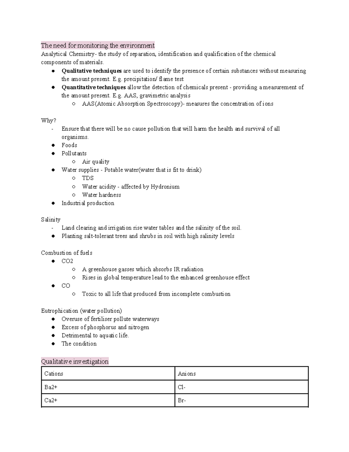HSC Chemistry Module 8 - The need for monitoring the environment ...