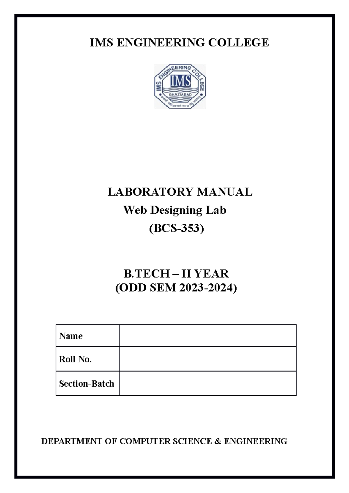 Web designing lab manual - IMS ENGINEERING COLLEGE LABORATORY MANUAL ...