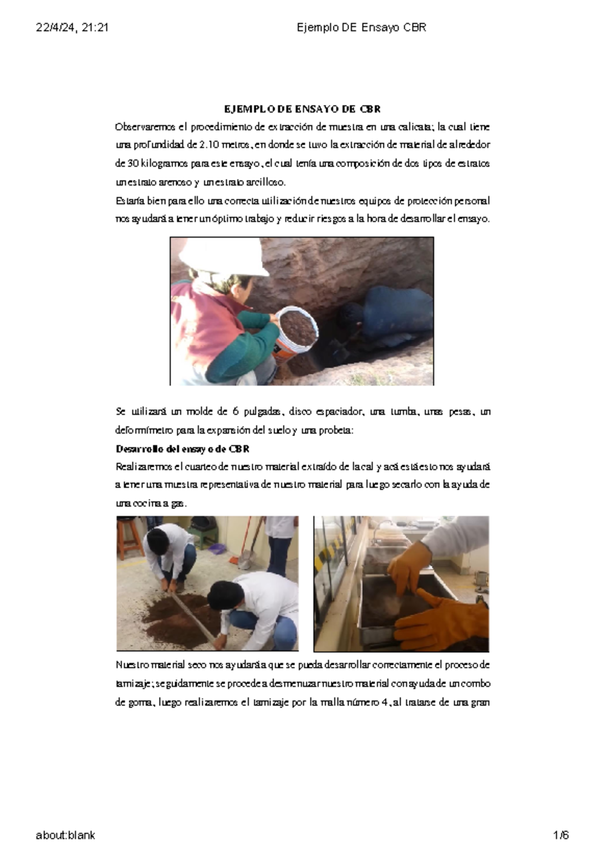 Ejemplo DE Ensayo CBR1 Ejemplo - EJEMPLO DE ENSAYO DE CBR Observaremos el procedimiento de - Studocu