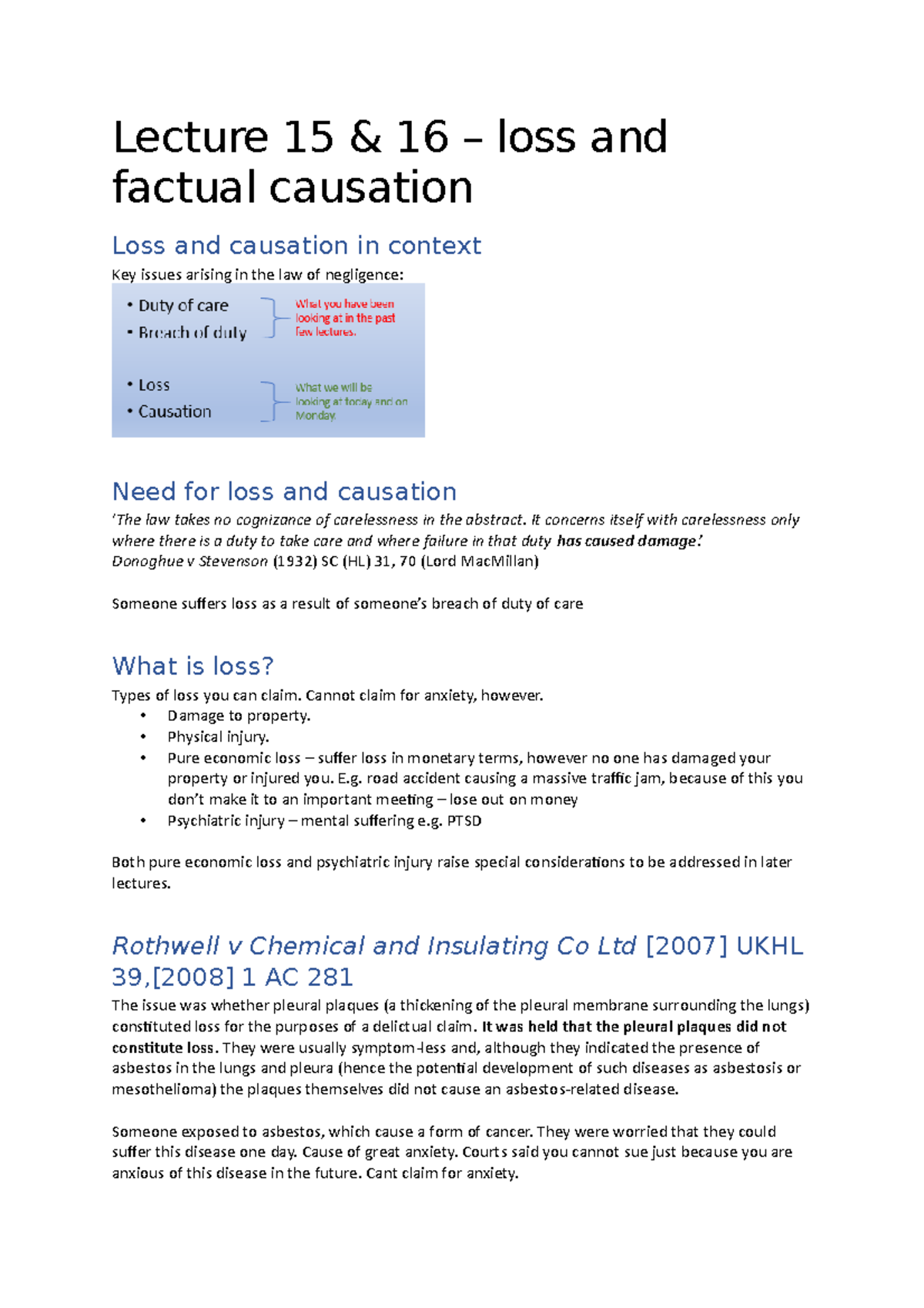 Lectures 15 & 16 – loss and factual causation - Lecture 15 & 16 – loss ...