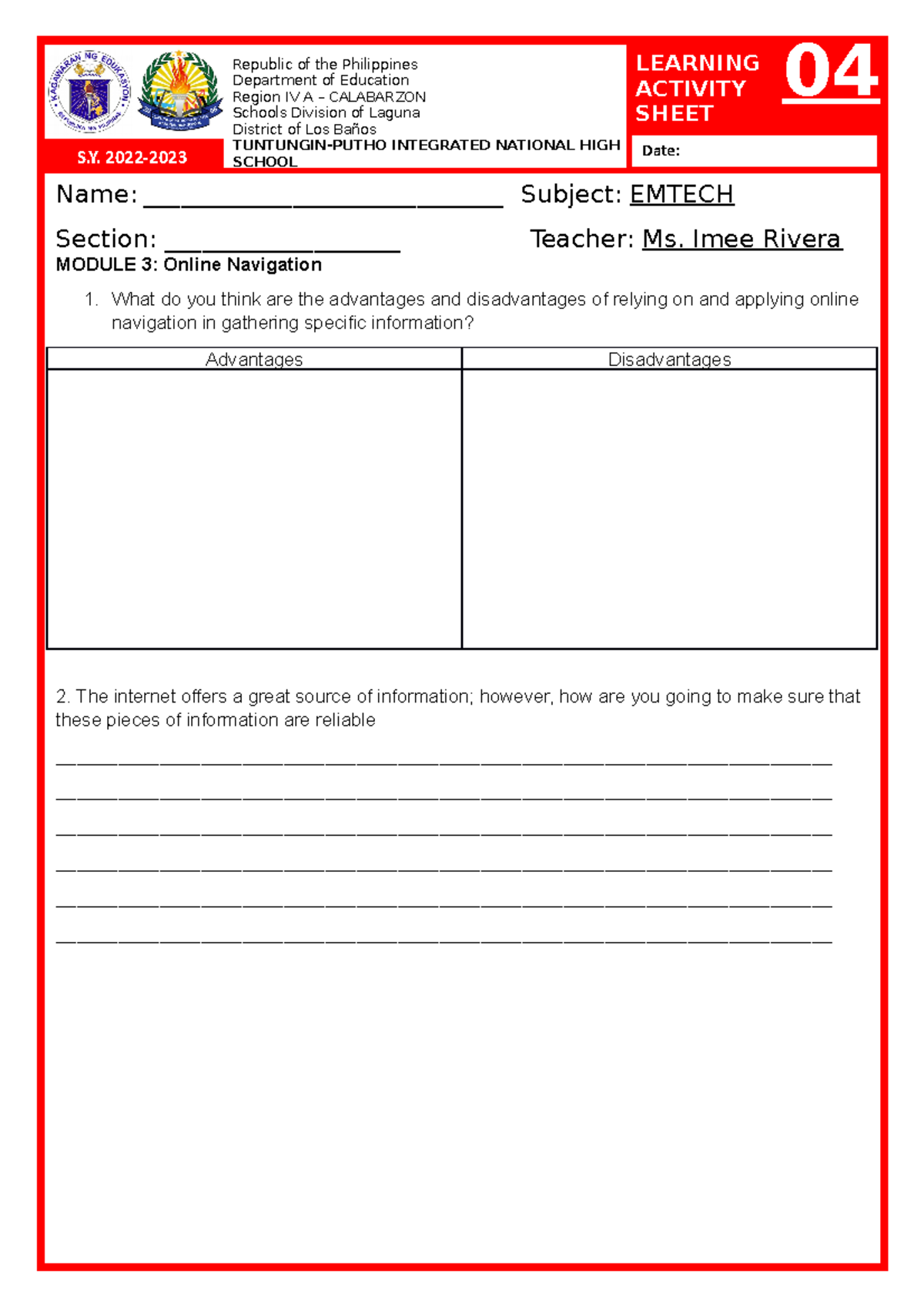 Em Tech LAS 3 4 - for your acads - Name ...