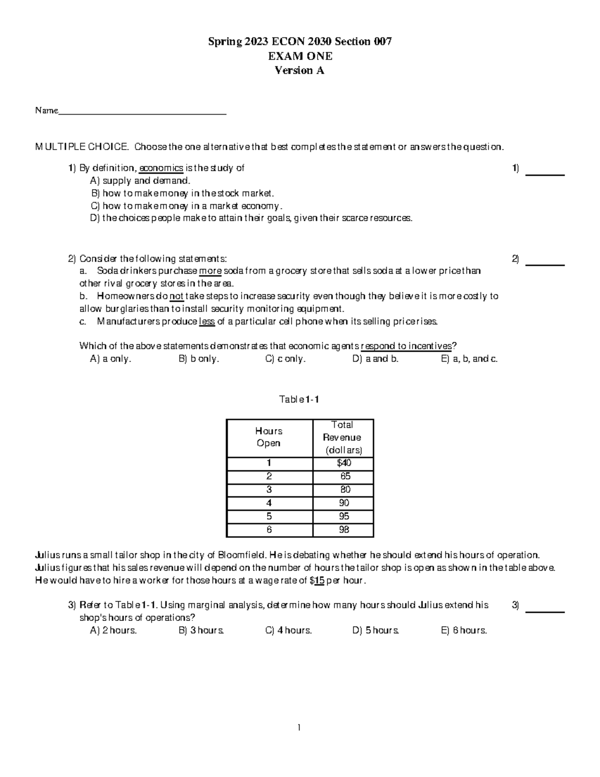 Econ2030 007 spring 23 exam#1 A - Spring 2023 ECON 2030 Section 007 ...
