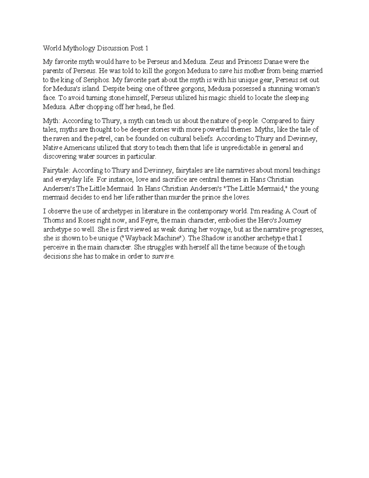 1-1 discussion what is a myth - World Mythology Discussion Post 1 My ...