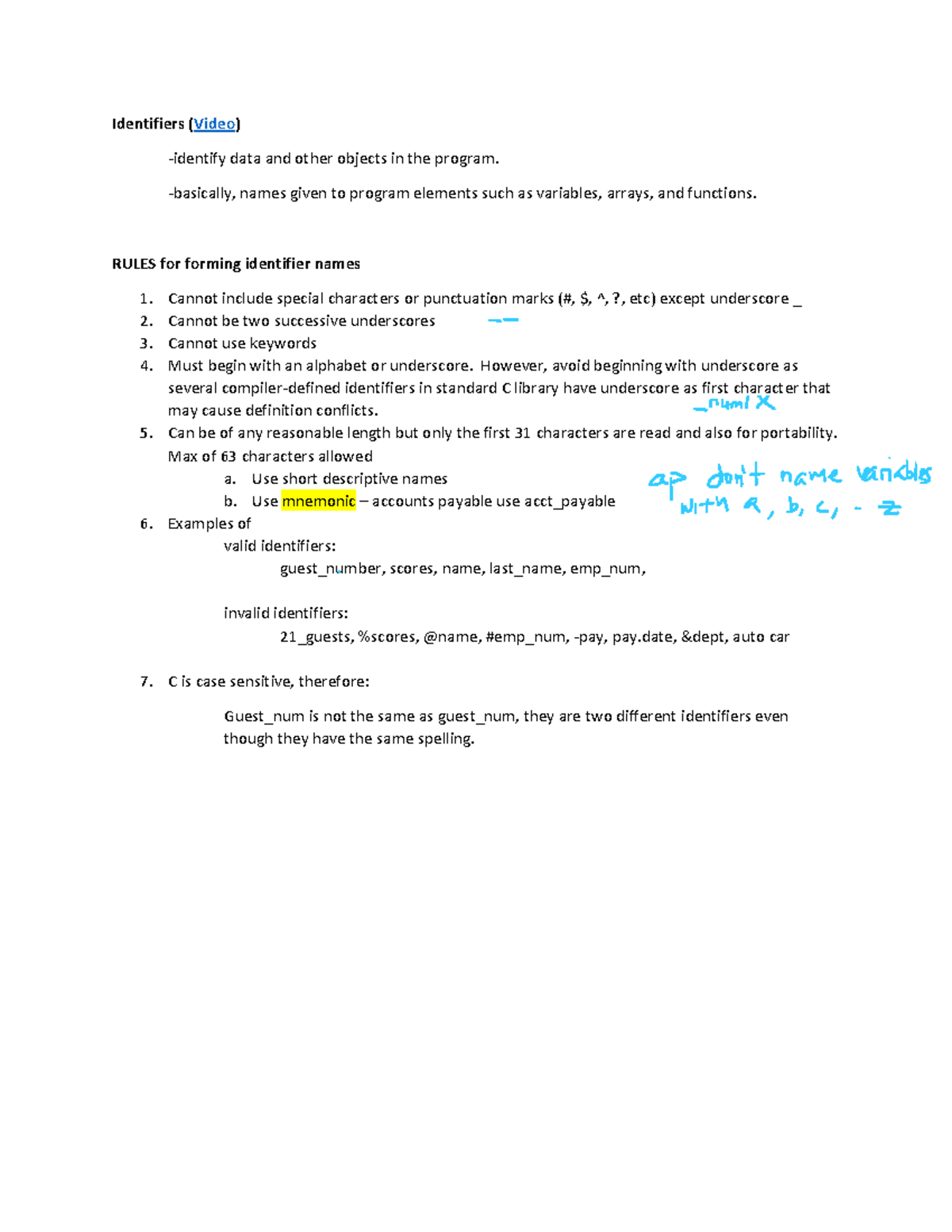 Cs36 Lesson 3 Identifiers And Datatypes Identifiers Video Identify Data And Other Objects