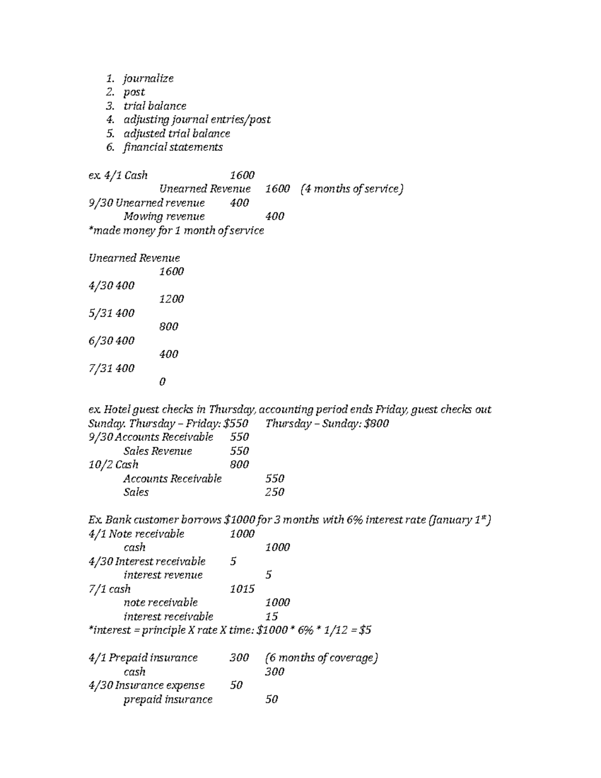 Accounting Lecture 7 Notes - 1. 2. 3. 4. 5. 6. journalize post trial ...
