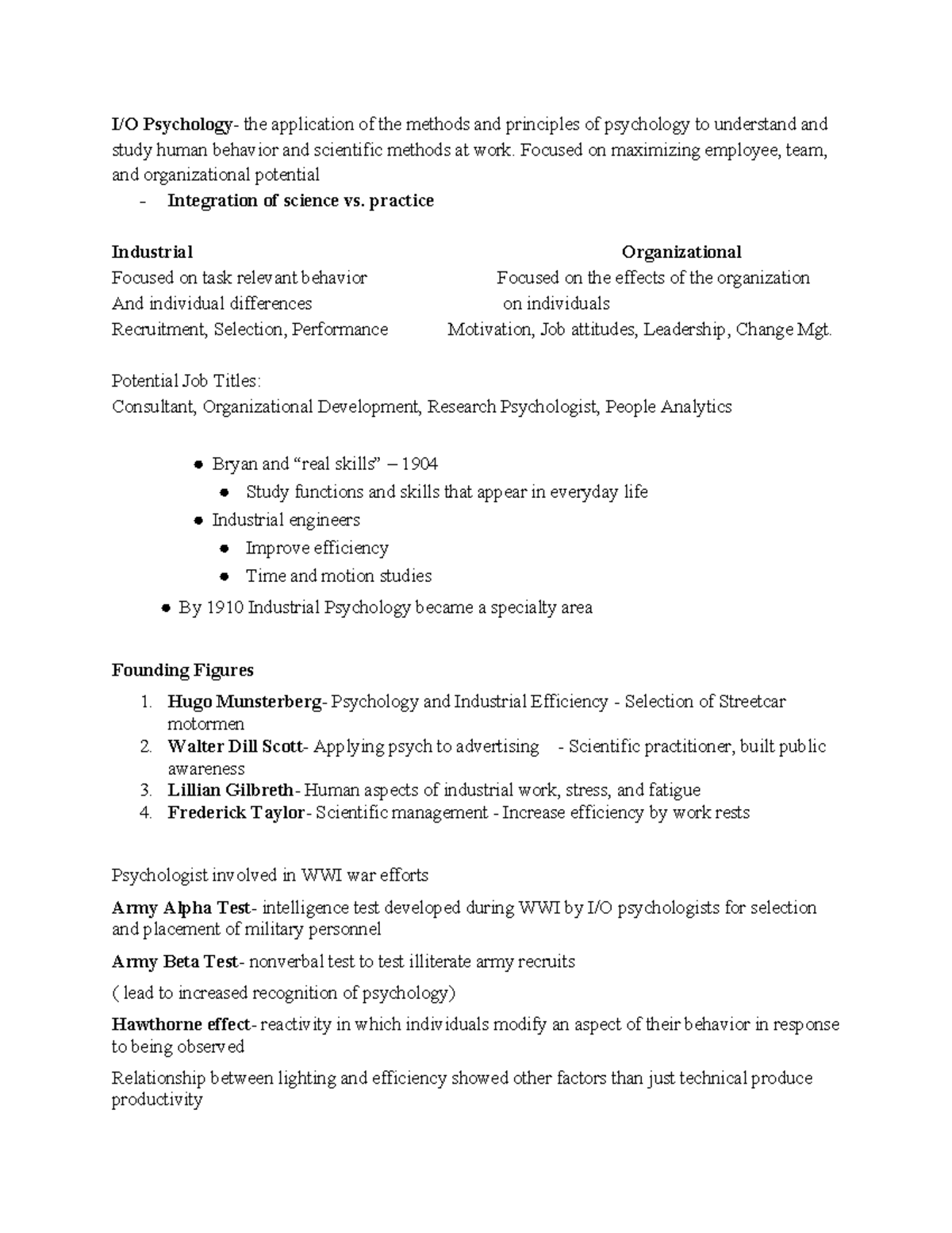 Mid Term Study Guide - Lecture notes Mid Term Exam - I/O Psychology ...