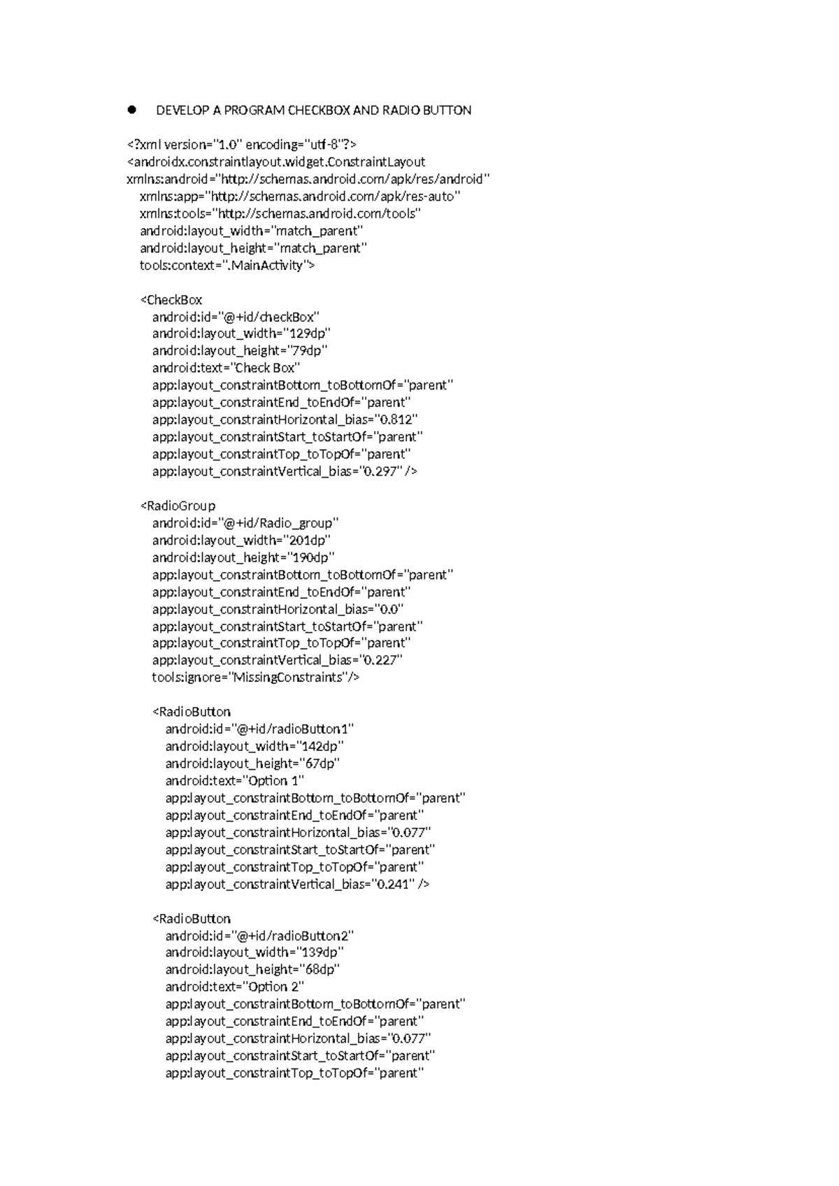 Develop A Program Checkbox AND Radio Button - DEVELOP A PROGRAM CHECKBOX AND RADIO BUTTON