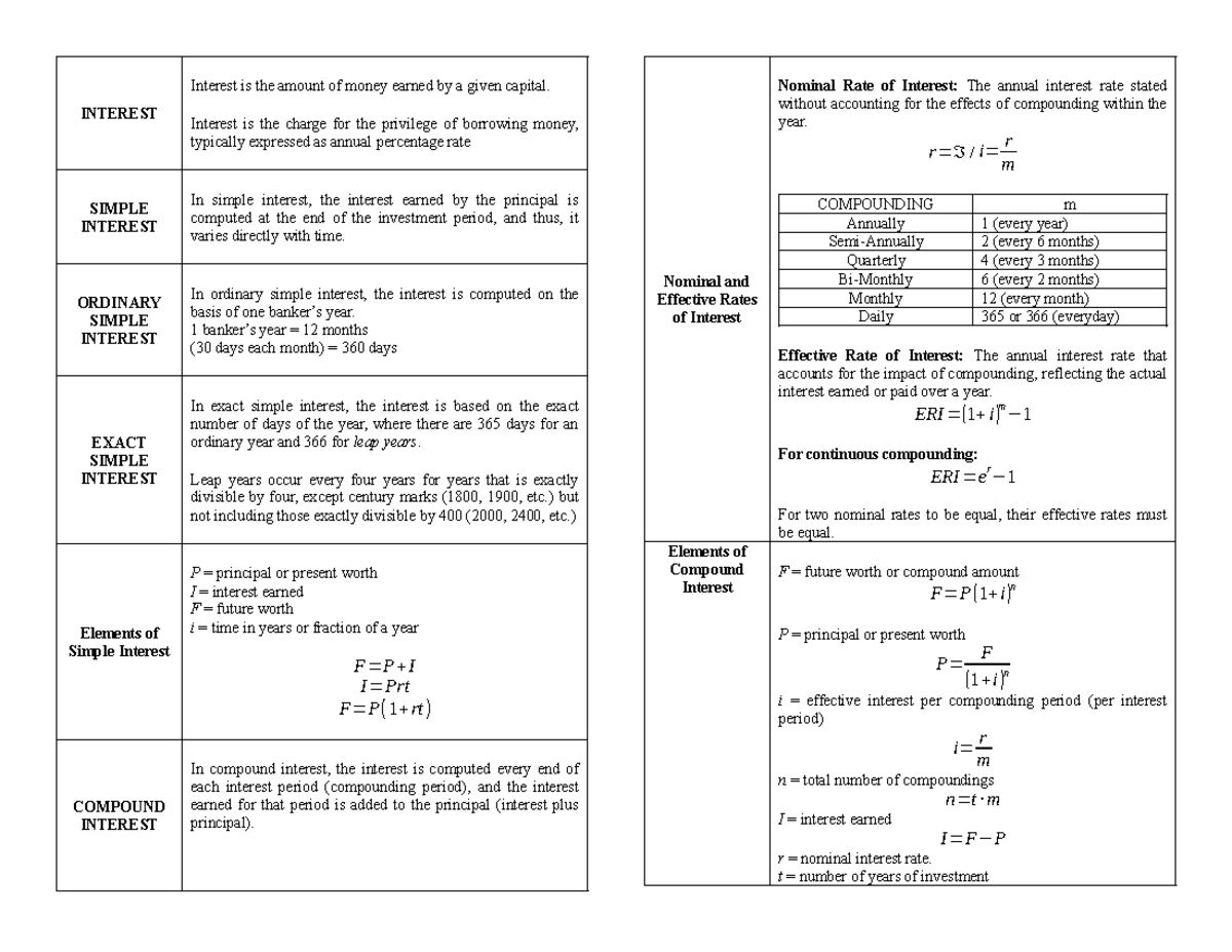 Engineering ECON Review Notes FOR ECE Review - INTEREST Interest is the ...