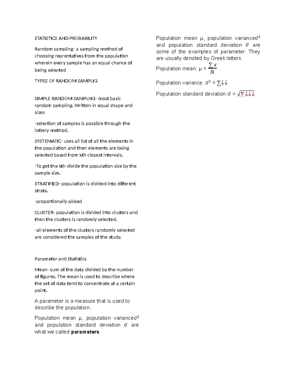 Statistics AND Probability - STATISTICS AND PROBABILITY Random sampling ...
