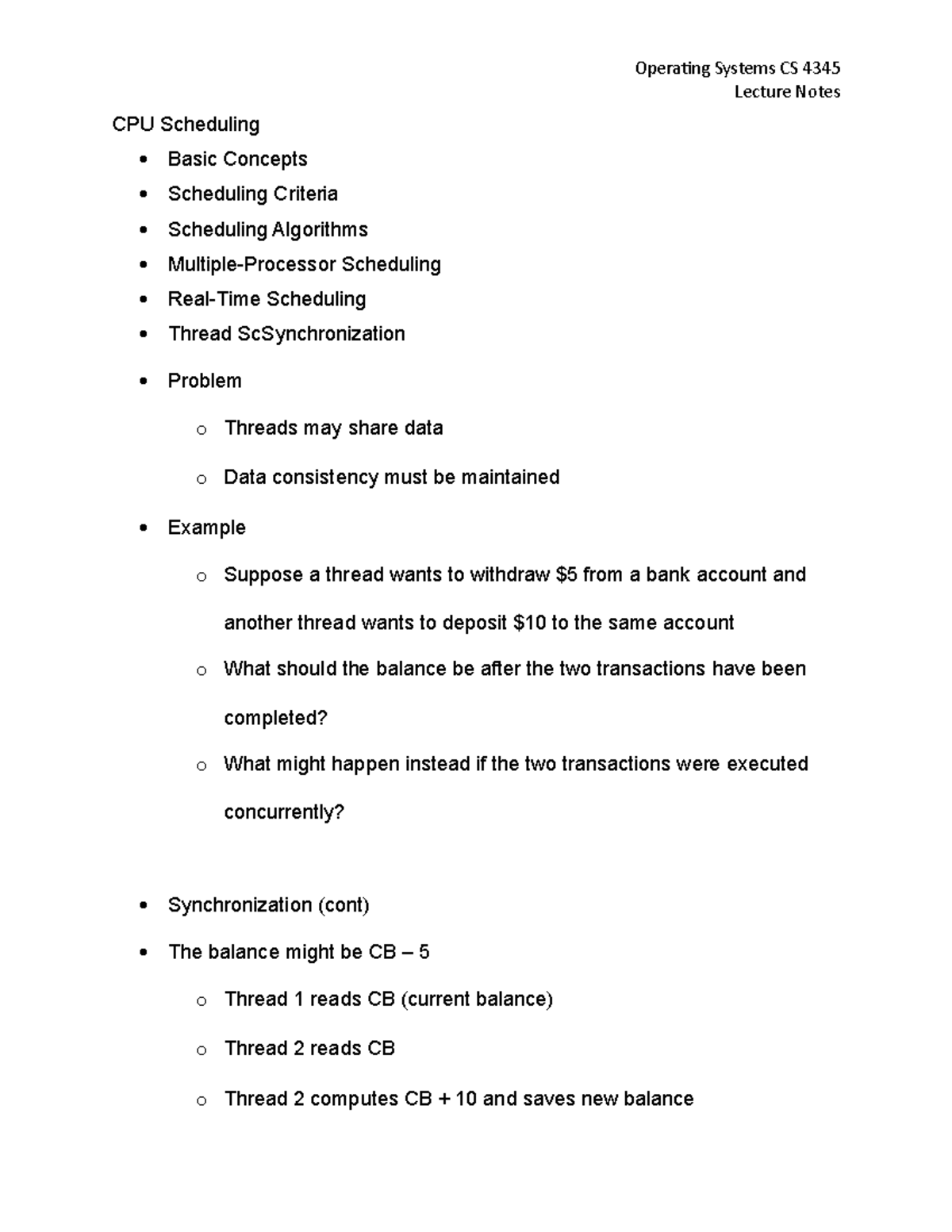 2021-Operating Systems CS 4345-Lecture Notes-5B - CS 4345 - Studocu