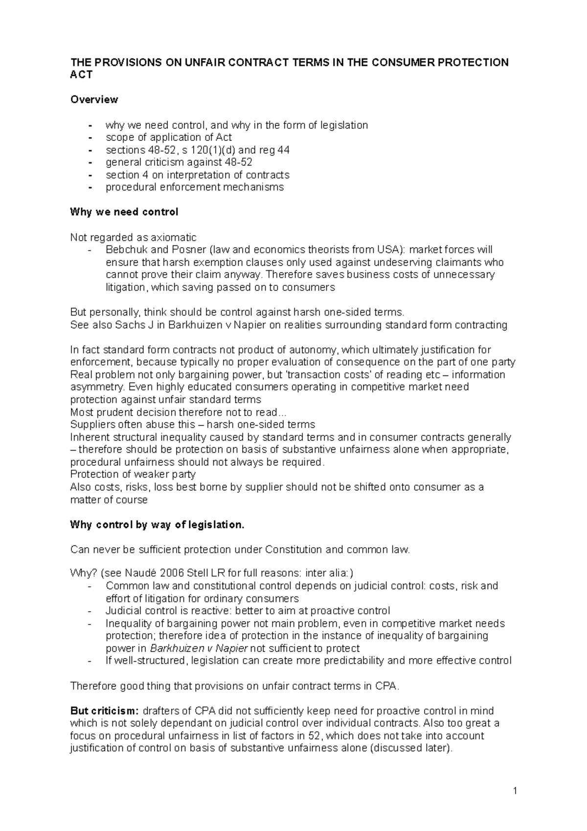 Consumer protection bill lecture outline - THE PROVISIONS ON UNFAIR ...