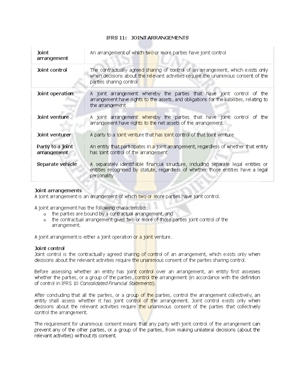 Joint arrangements Grade 9 IFRS 11 JOINT ARRANGEMENTS Joint