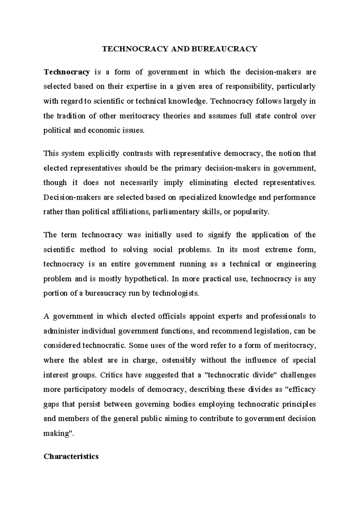 Technocracy and bureaucracy - TECHNOCRACY AND BUREAUCRACY Technocracy ...