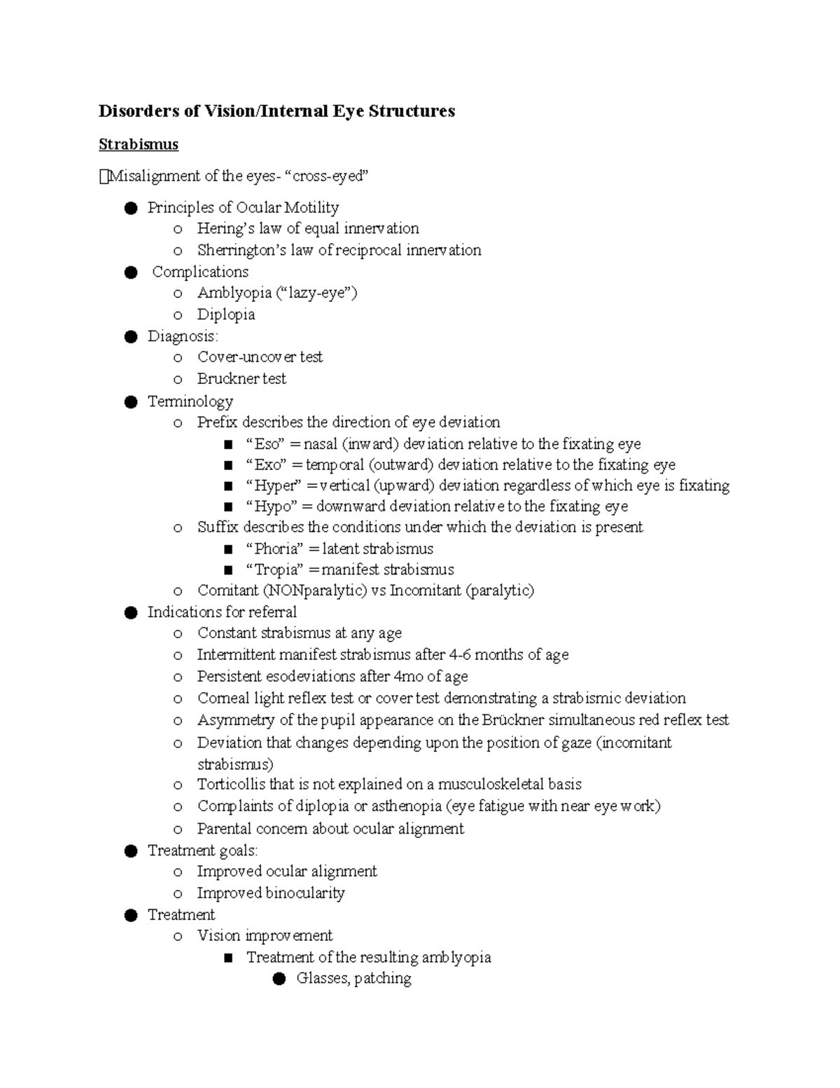 Heent Pt. 2 - Disorders of Vision/Internal Eye Structures Strabismus ...