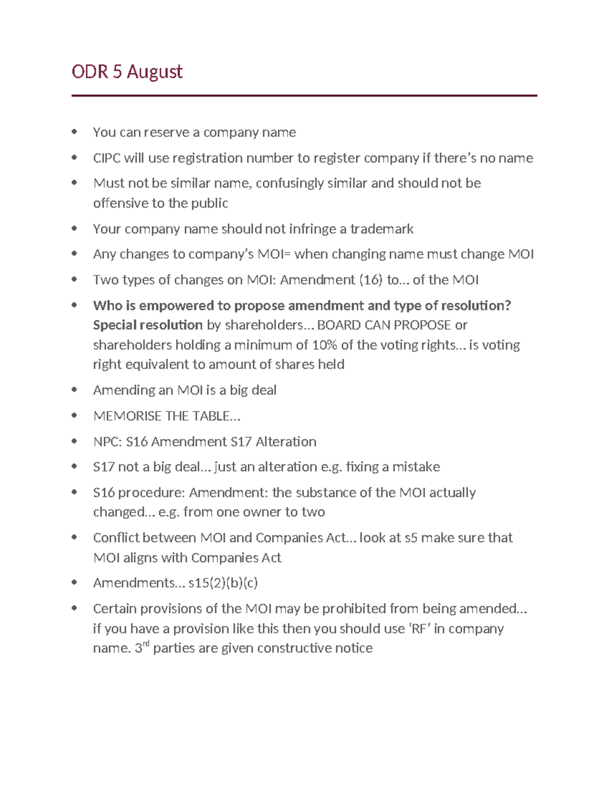 ODR 5 August - Lecture Notes - ODR 5 August You can reserve a company ...