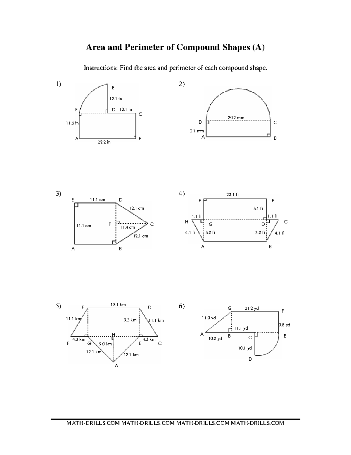 Area and Perimeter of Compound Shapes (A) - MATH-DRILLS MATH-DRILLS ...