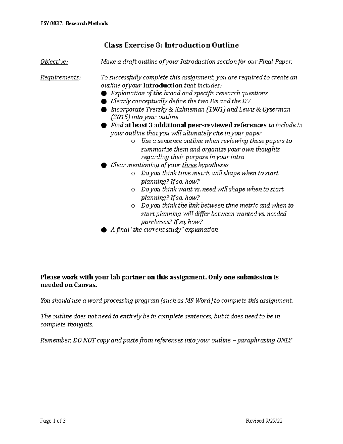 Class Exercise 08 - PSY 0037: Research Methods Class Exercise 8 ...