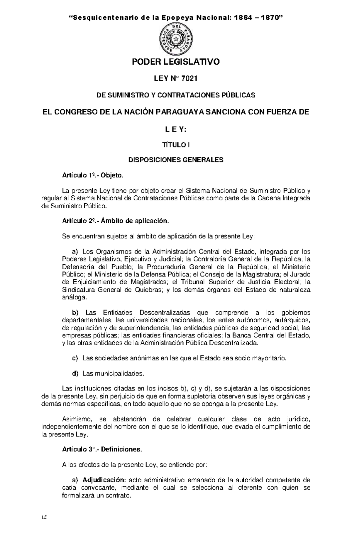 Ley 7021 22 version editable - PODER LEGISLATIVO LEY N° 7021 DE ...