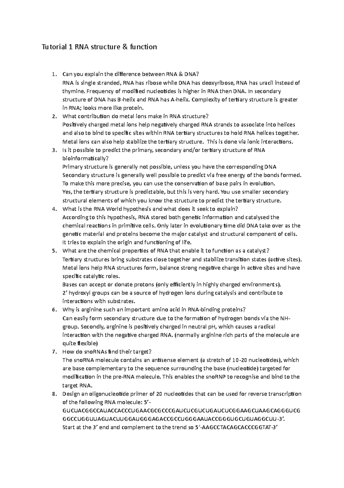 Tutorial 1 Rna Structure And Function Tutorial 1 Rna Structure And Function Can You Explain The