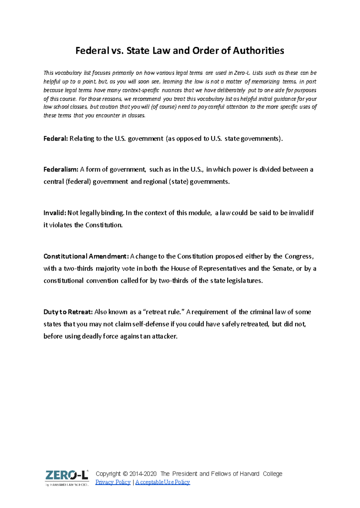 [Vocabulary] Federal vs. State Law and Order of Authorities - Copyright ...